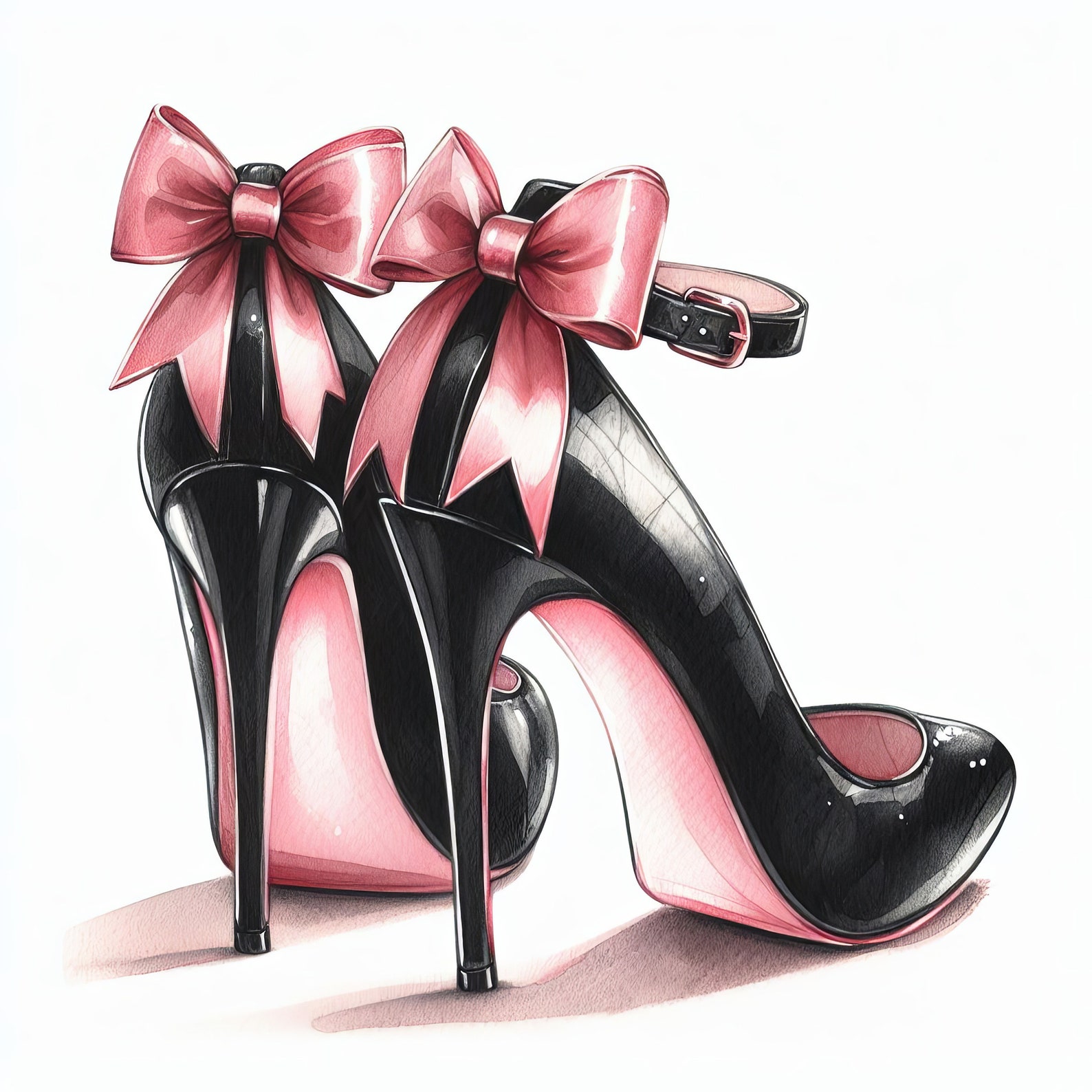 Watercolor High Heels Clipart Bundle Black and Pink High Heels Clip Art ...