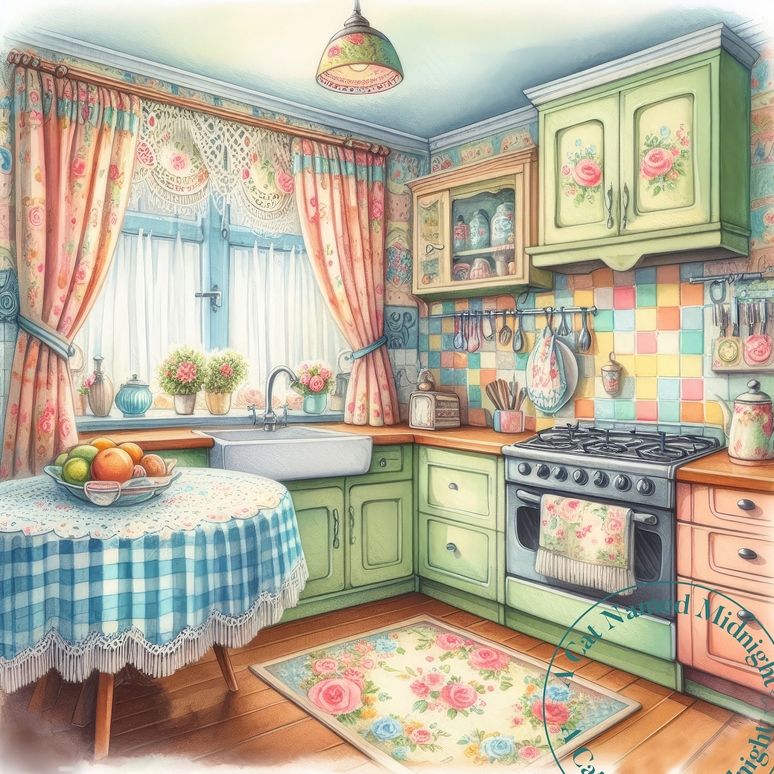 Watercolor Cute Retro Kitchen Clipart Shabby Chic Kitchen Vintage Clip ...