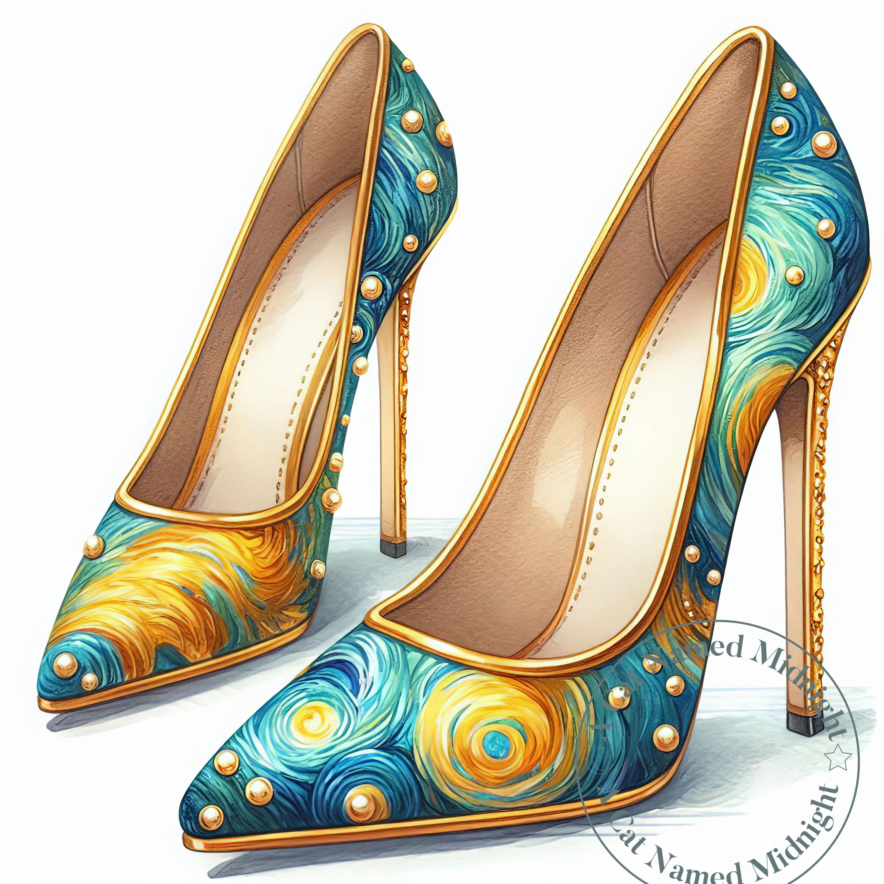 Van Gogh Starry Night High Heels Clipart 13 JPG Watercolor High Heels ...