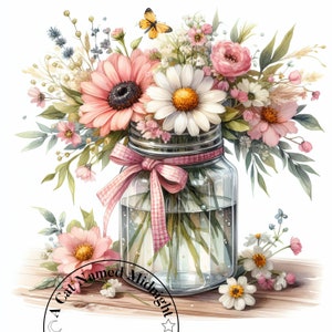 10 Mason Jar Flowers Clipart Shabby Chic Floral Watercolor Vintage Clip ...
