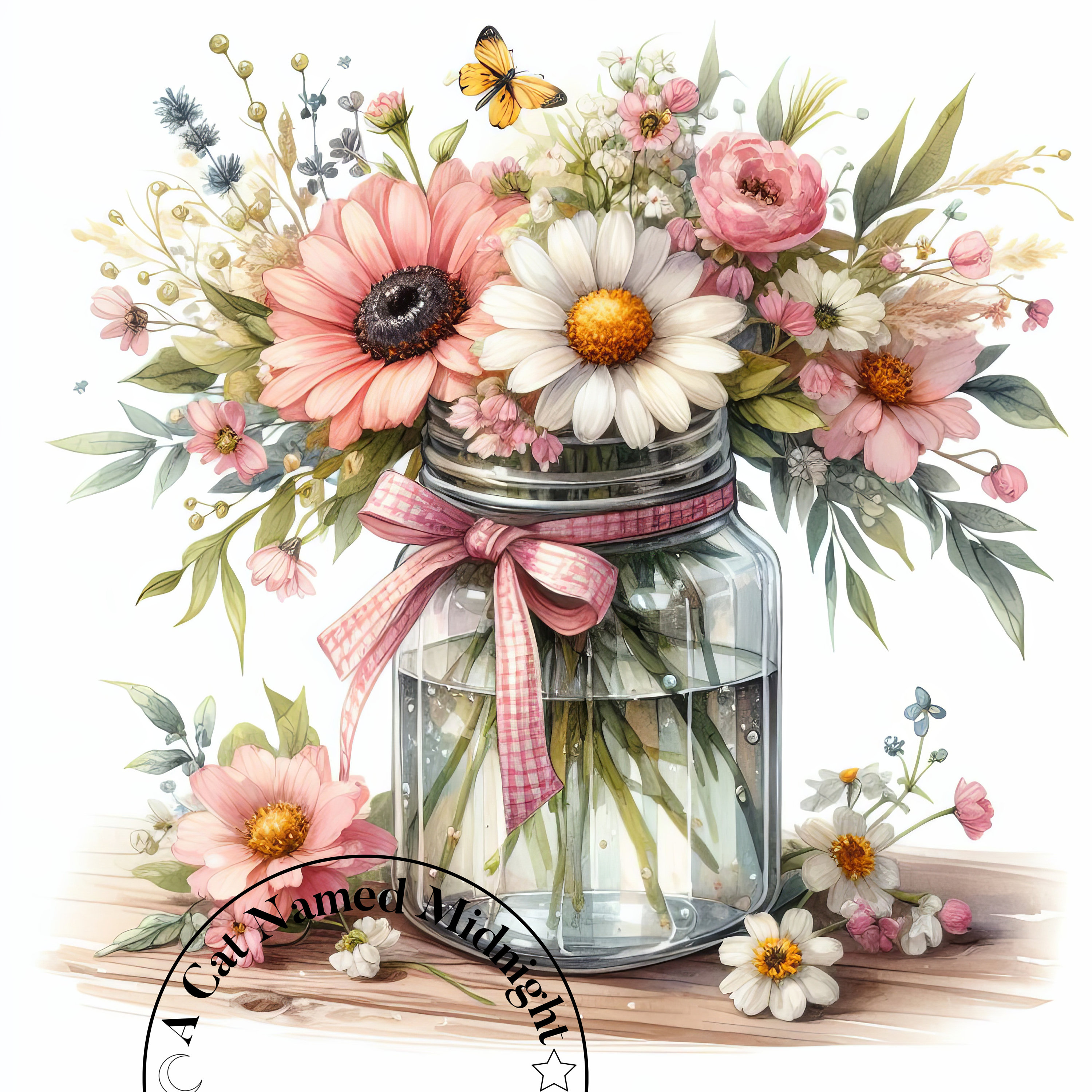10 Mason Jar Flowers Clipart Shabby Chic Floral Watercolor Vintage Clip ...