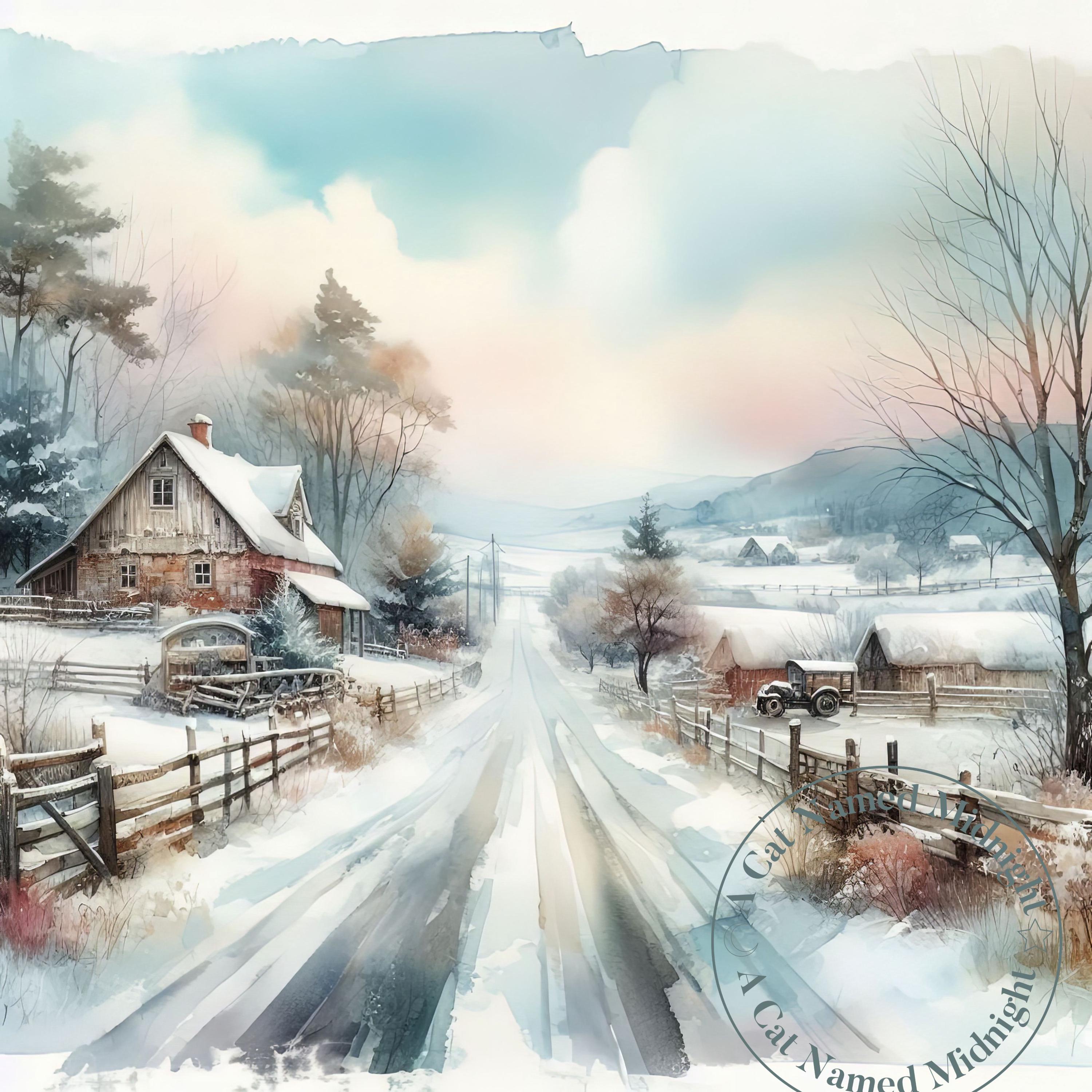 Snowy Country Road in the Winter Clipart 11 JPG Bundle Vintage Clip Art ...