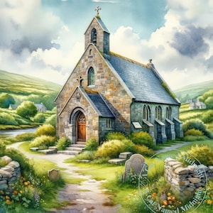 Country Stone Church Clipart Bundle 12 Old Scottish Style Church ...