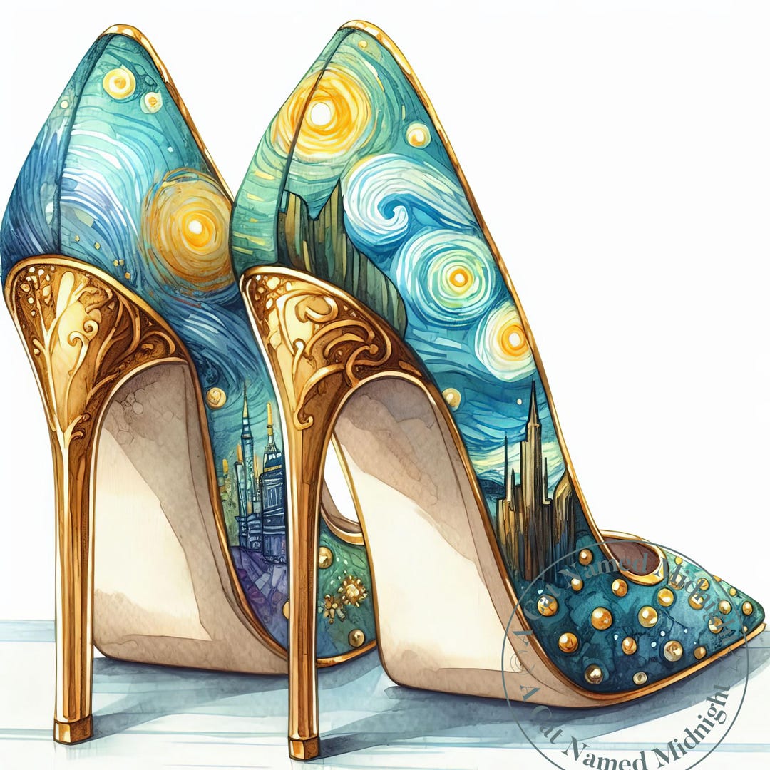 Van Gogh Starry Night High Heels Clipart 13 JPG Watercolor High Heels ...