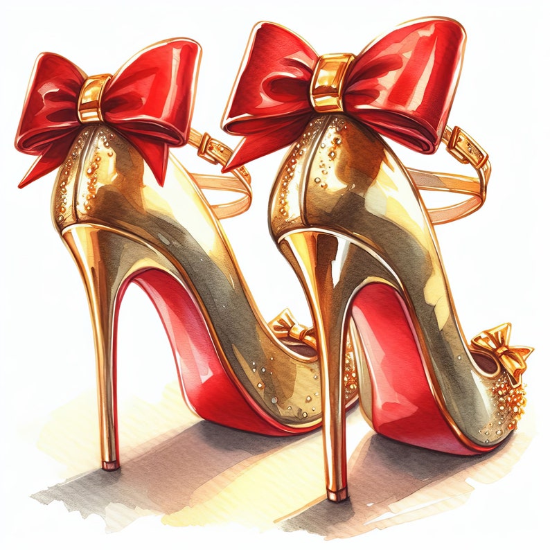 Watercolor High Heels Clipart Bundle Gold and Red High Heels Clip Art ...