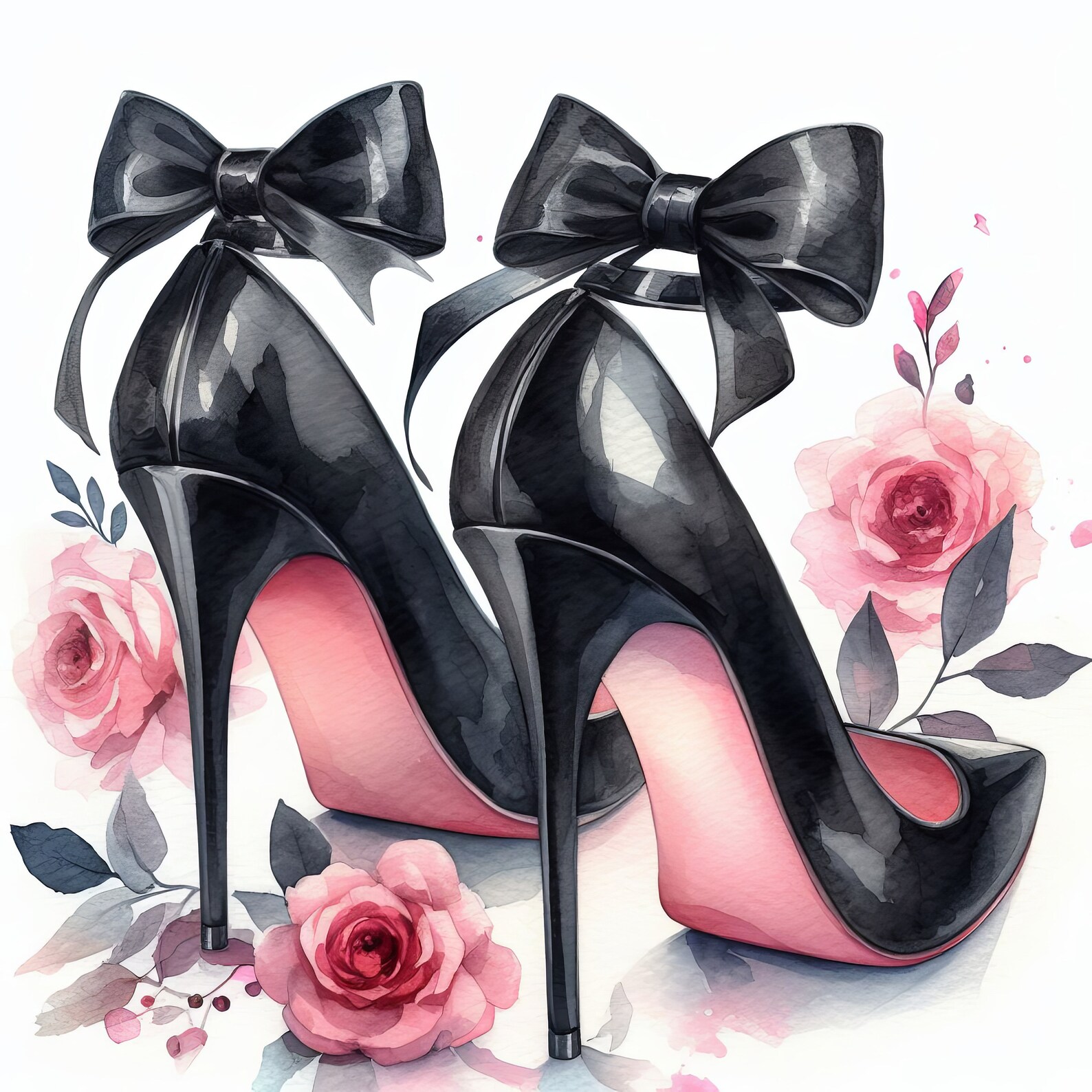 Watercolor High Heels Clipart Bundle Black and Pink High Heels Clip Art ...