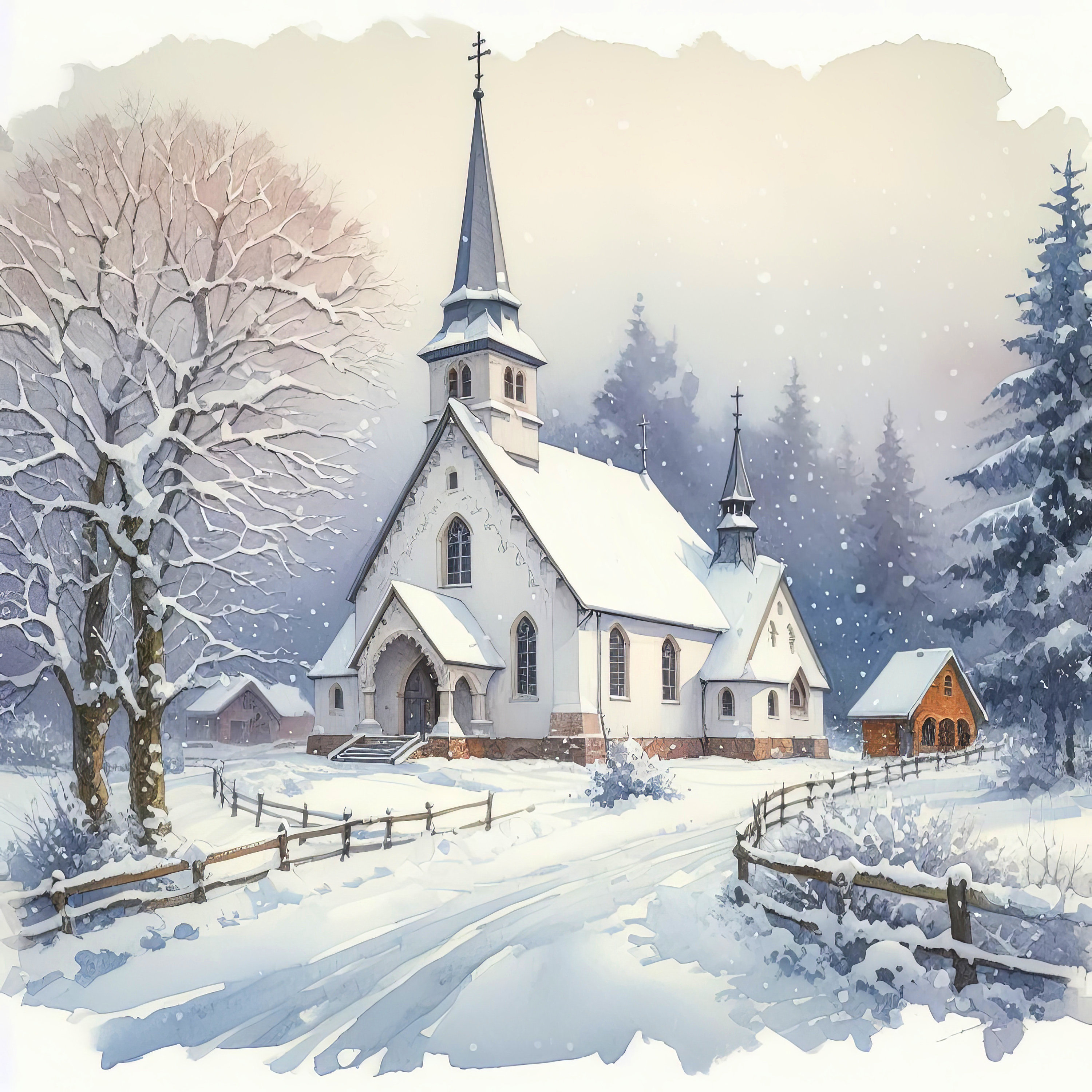 10 Winter Country Church Clipart Bundle Watercolor Vintage Clip Art ...