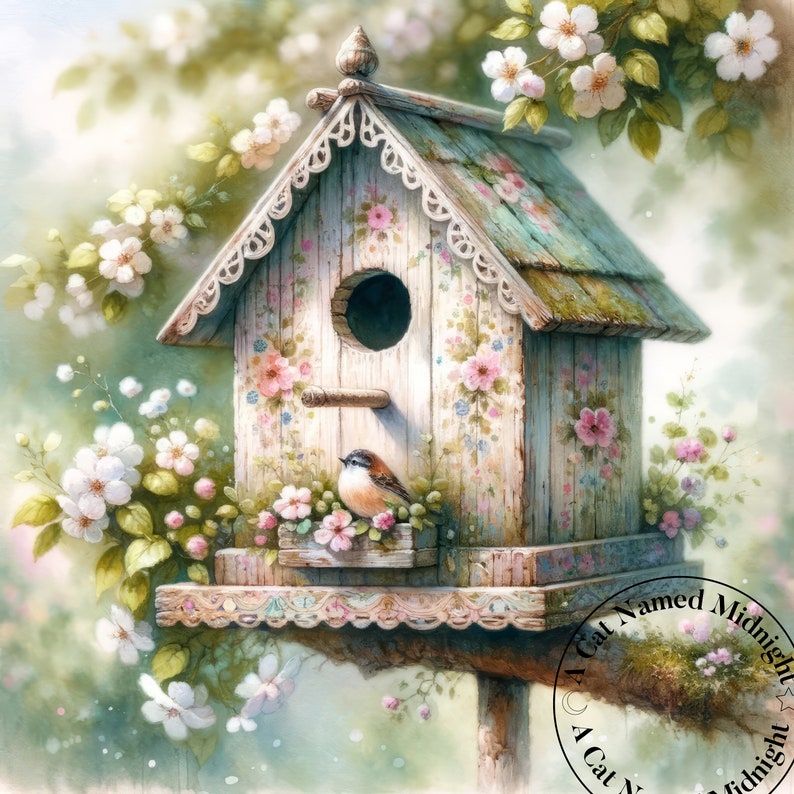 Shabby Chic Bird Houses Clipart 10 Images Watercolor Birdhouse Clip Art ...
