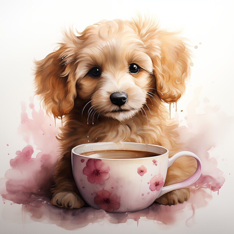 Cute Puppies Clipart Bundle Floral Puppy Tea Cup Clipart Puppy and ...