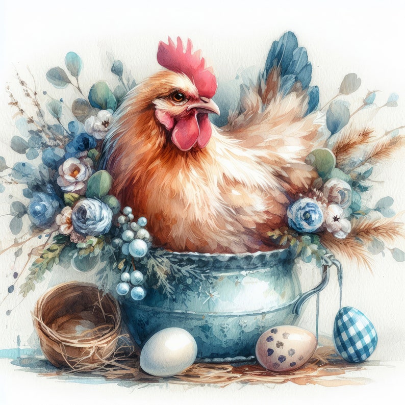 Watercolor Chicken Clipart Watercolor Rooster Clip Art Easter Farm ...