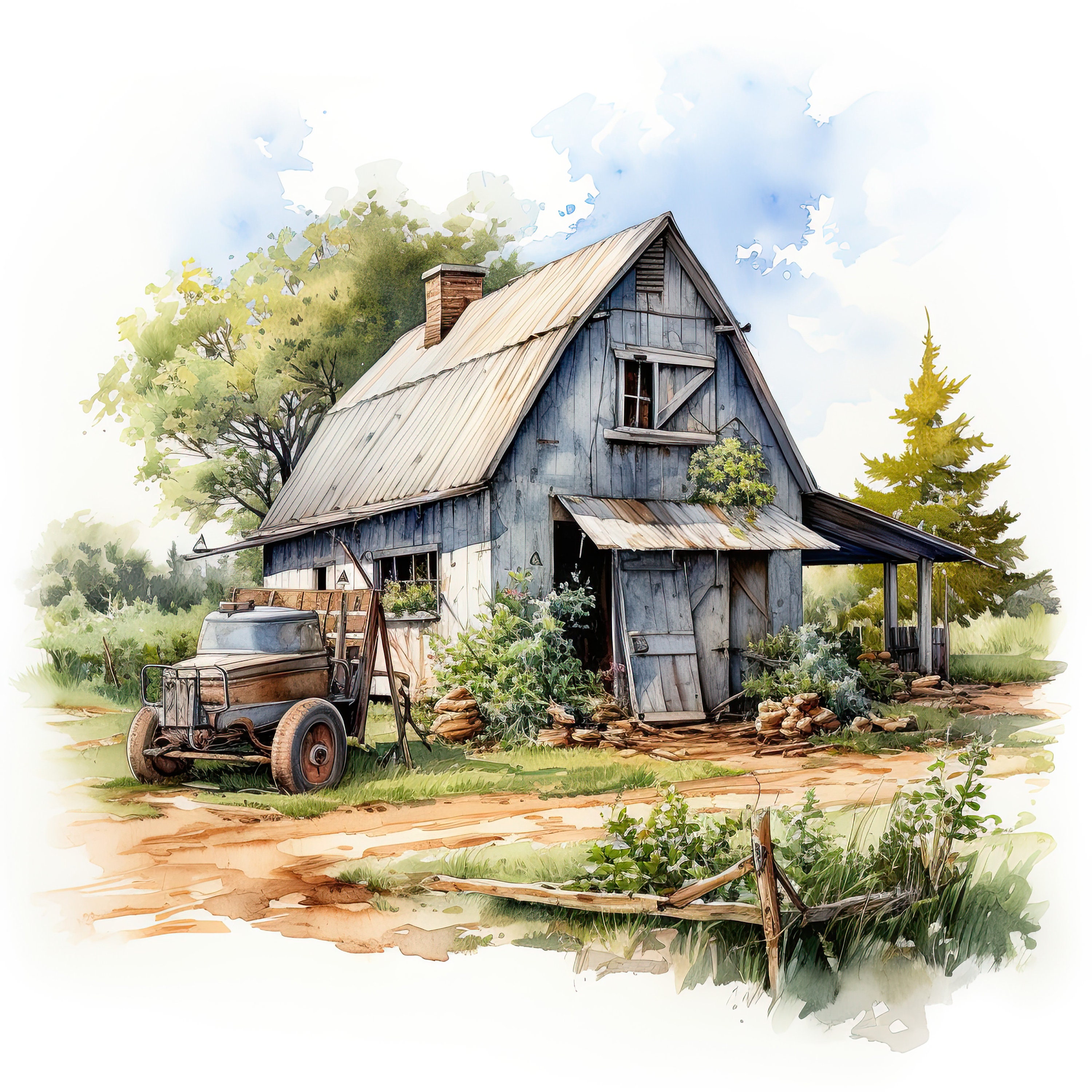 Watercolor Old Red Barn Clipart Bundle Vintage Clip Art Rustic Barn ...