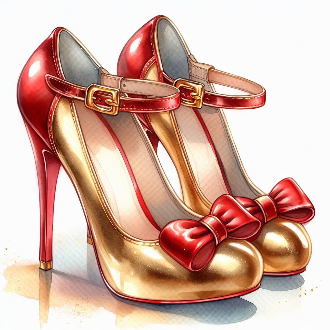 Watercolor High Heels Clipart Bundle Gold and Red High Heels Clip Art ...