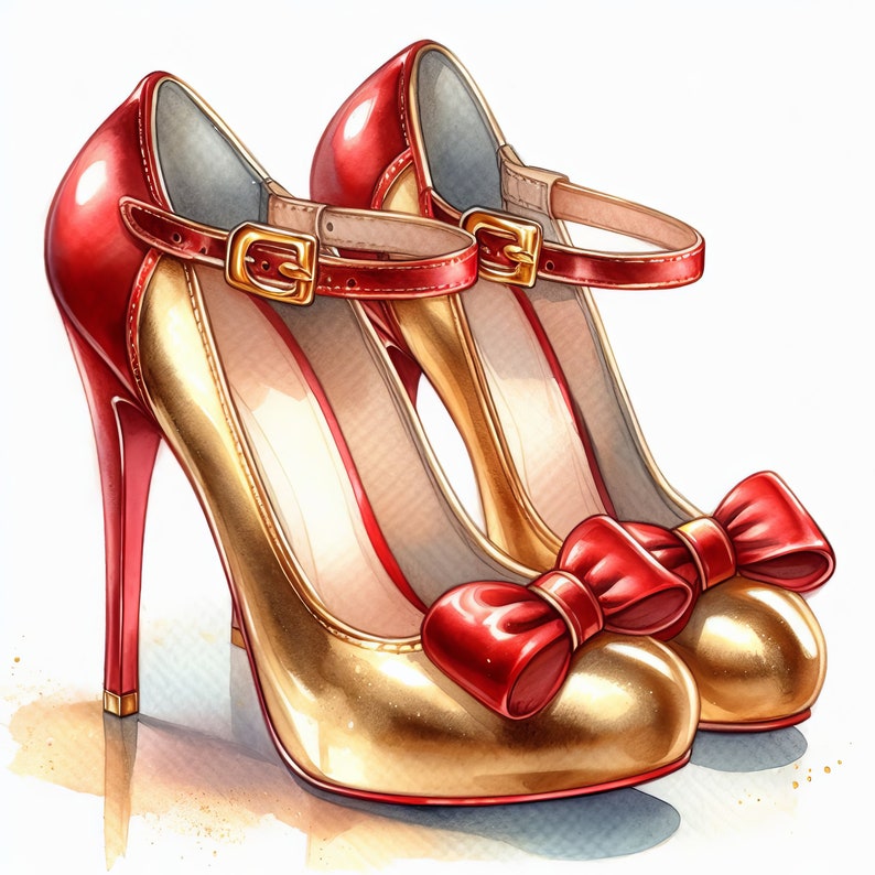 Watercolor High Heels Clipart Bundle Gold and Red High Heels Clip Art ...