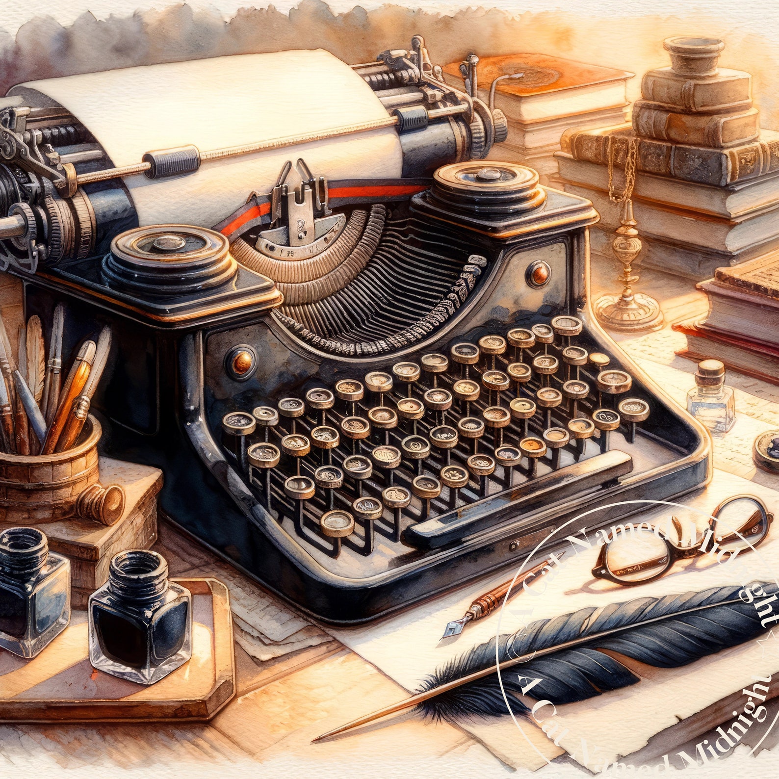 10 Antique Typewriters Clipart Watercolor Vintage Clip Art Writer's ...