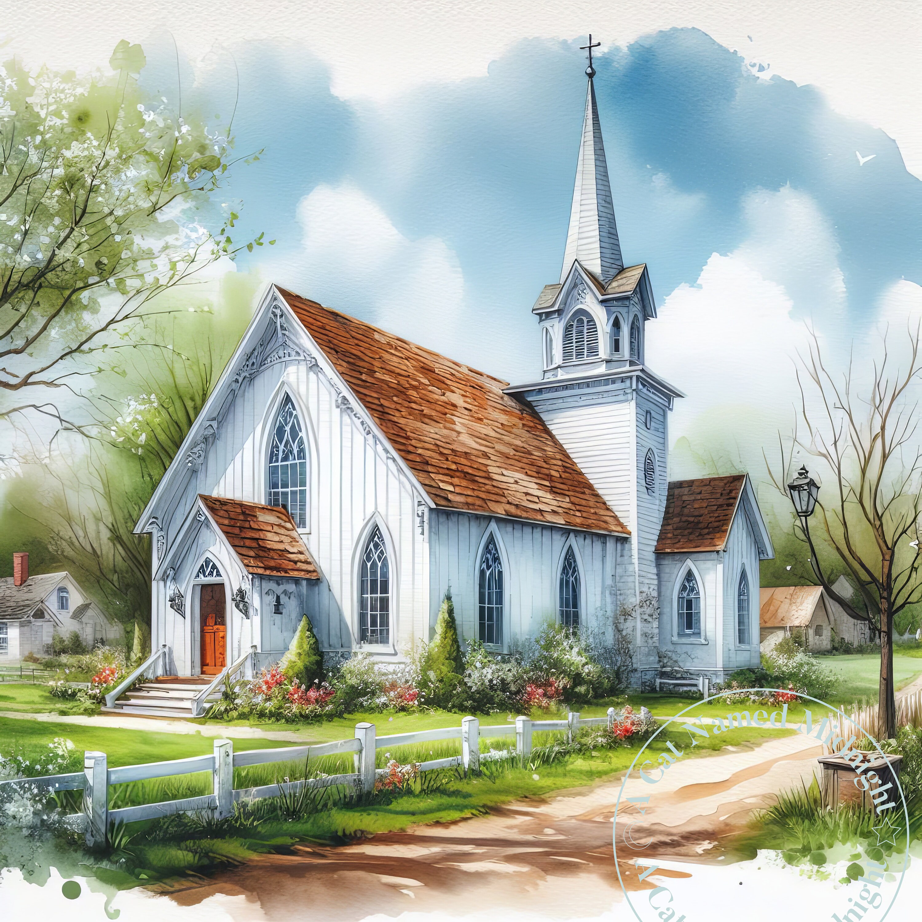 Country Church Clipart Bundle Vintage Watercolor Clip Art Church Images ...