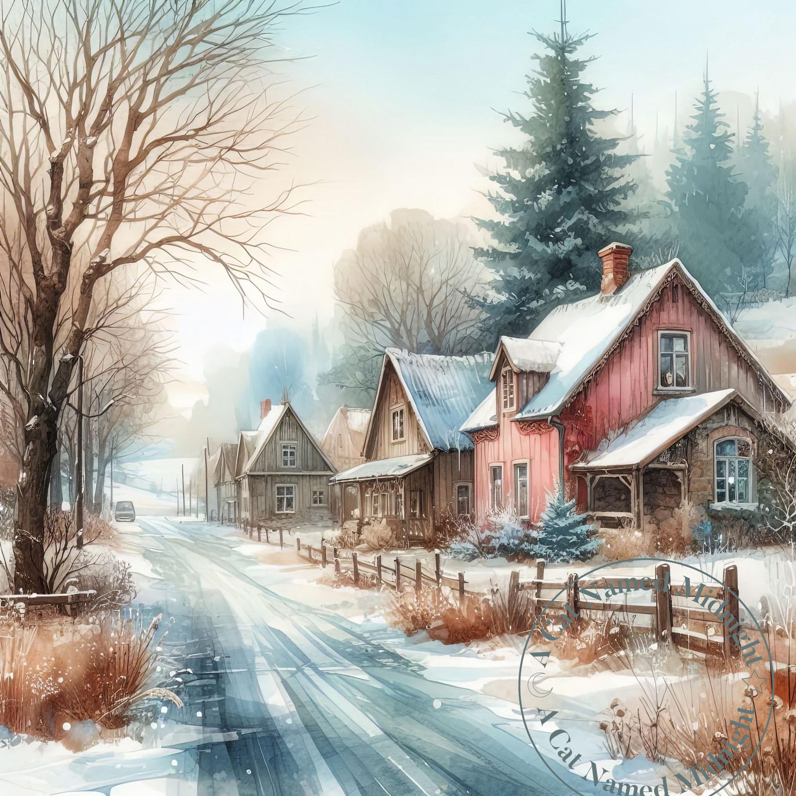 Snowy Country Road in the Winter Clipart 11 JPG Bundle Vintage Clip Art ...