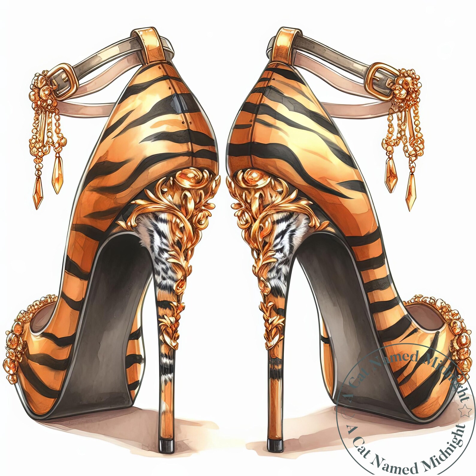 10 Tiger Print High Heels Clipart Bundle Digital Watercolor High Heels ...