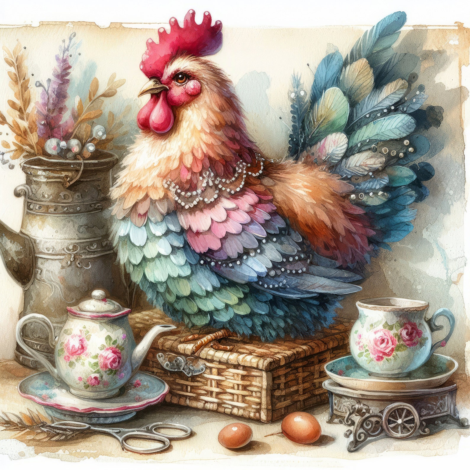 Watercolor Chicken Clipart Watercolor Rooster Clip Art Easter Farm ...