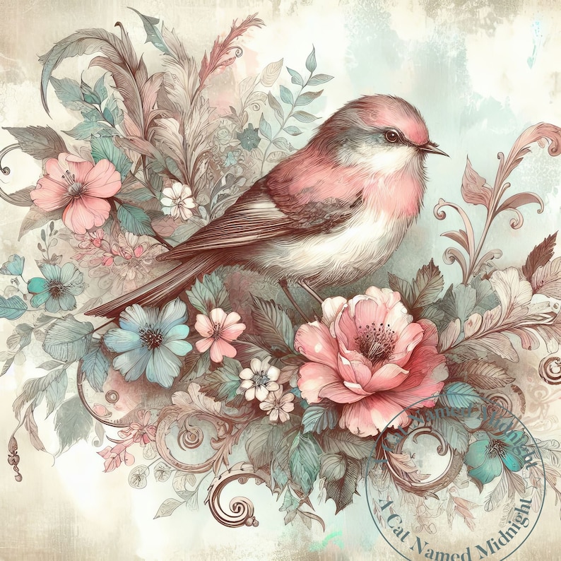Shabby Chic Birds Vintage Style Clipart 11 Images Watercolor Bird ...