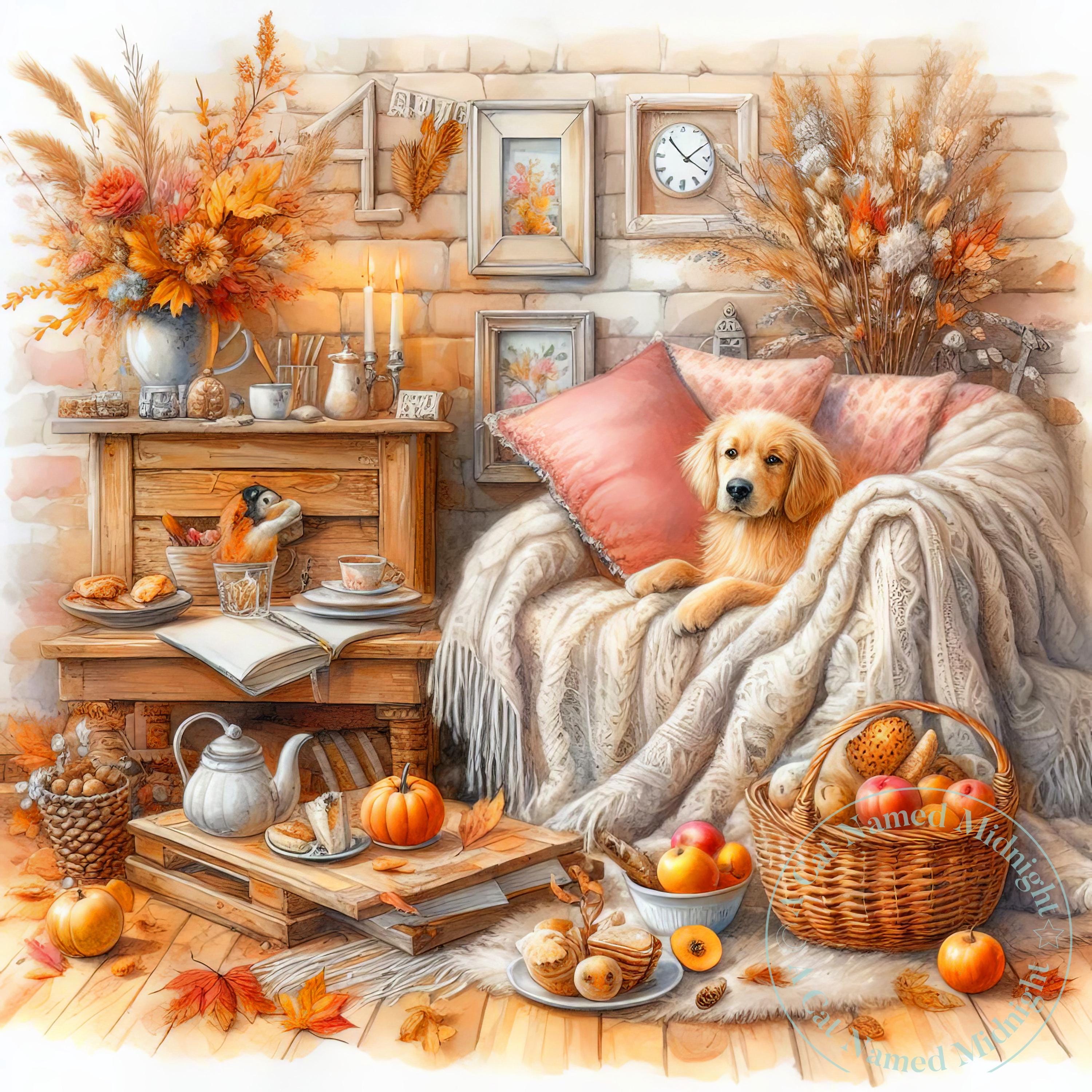 Cozy Dogs Autumn Clipart 10 Images Watercolor Dog Clip Art Floral Fall ...