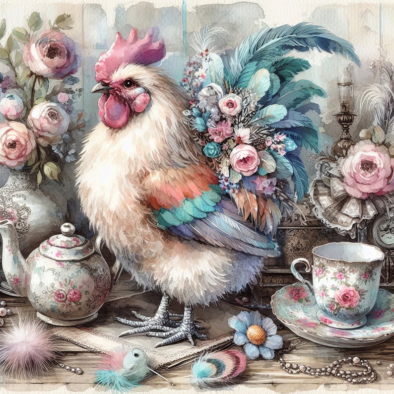 Watercolor Chicken Clipart Watercolor Rooster Clip Art Easter Farm ...