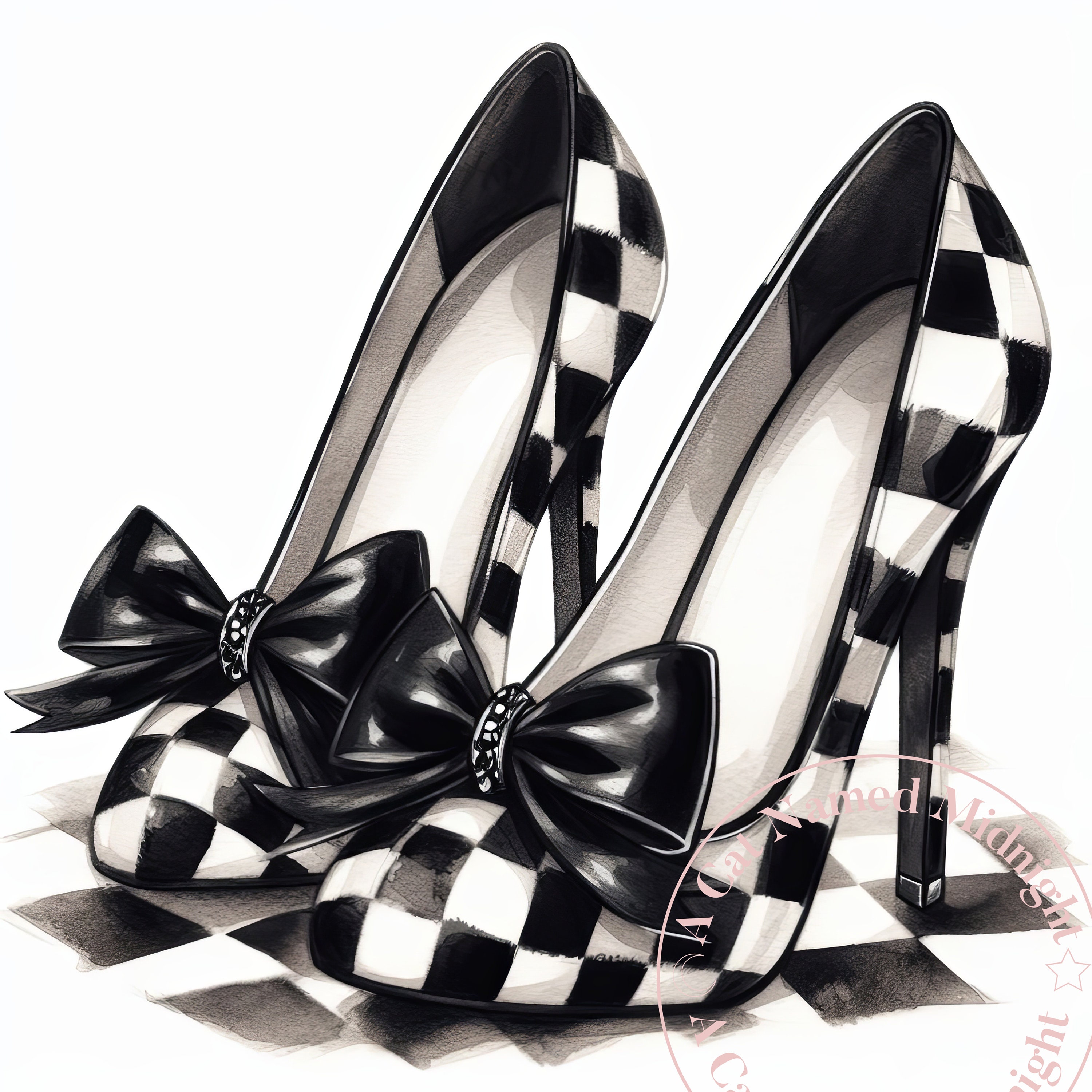 10 Black and White Checkered High Heels Clipart Bundle Watercolor High ...