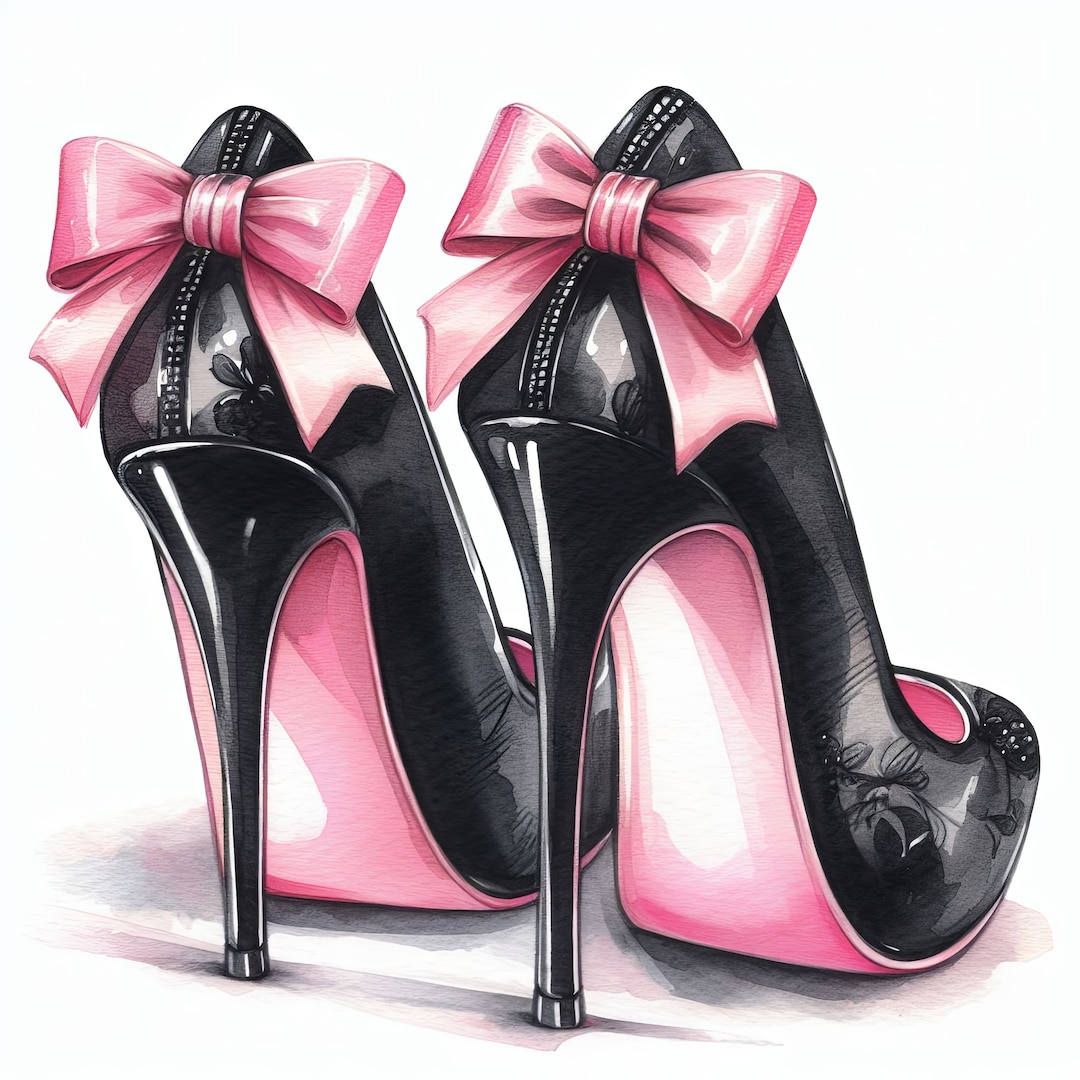Watercolor High Heels Clipart Bundle Black and Pink High Heels Clip Art ...