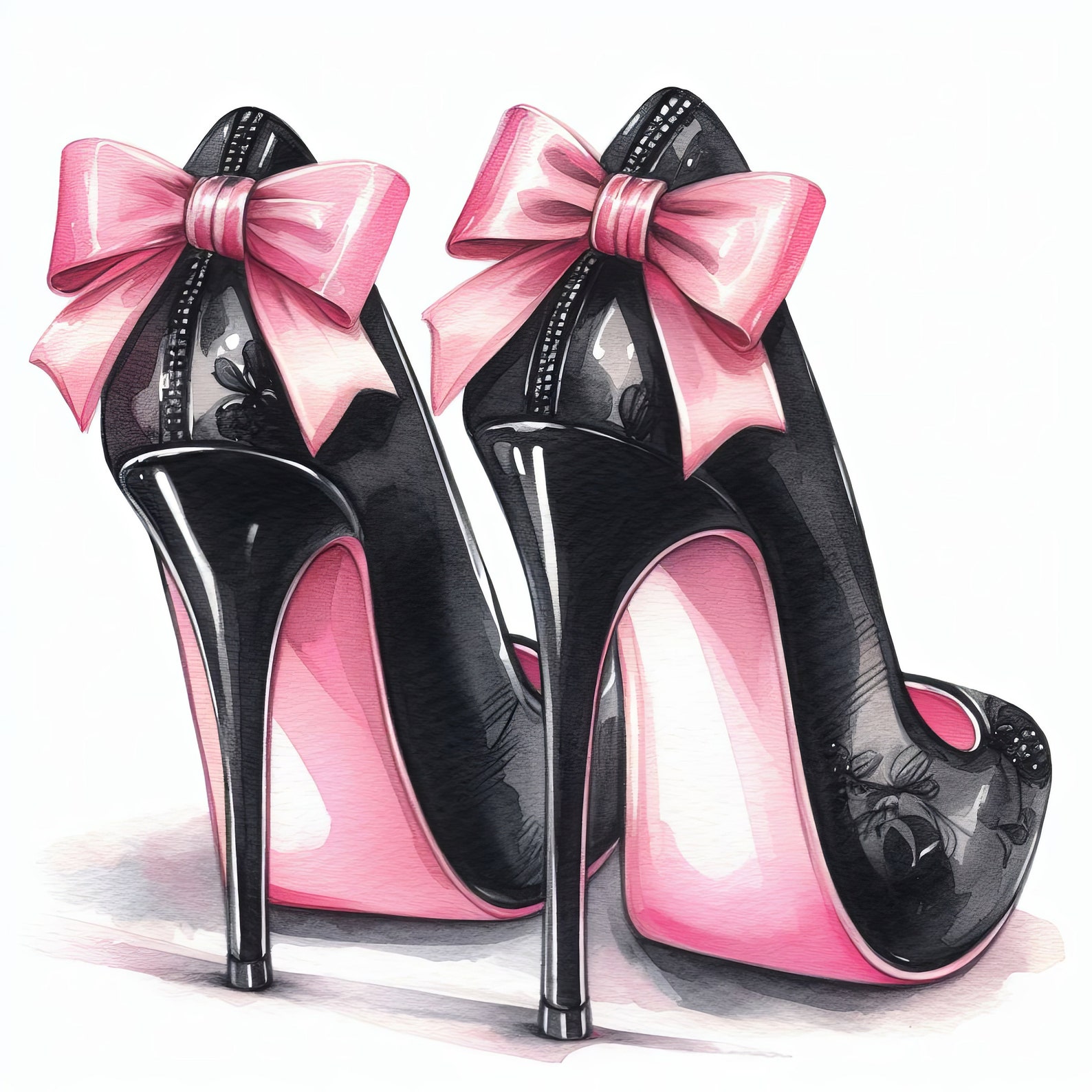 Watercolor High Heels Clipart Bundle Black and Pink High Heels Clip Art ...