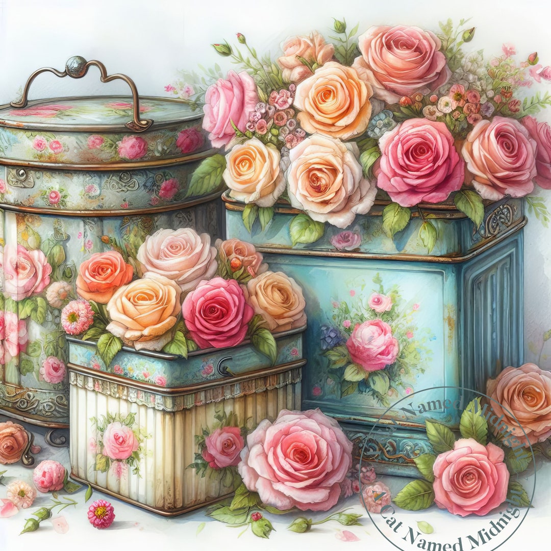 Rose Clipart Roses in Vintage Cans Clip Art Shabby Chic Floral ...