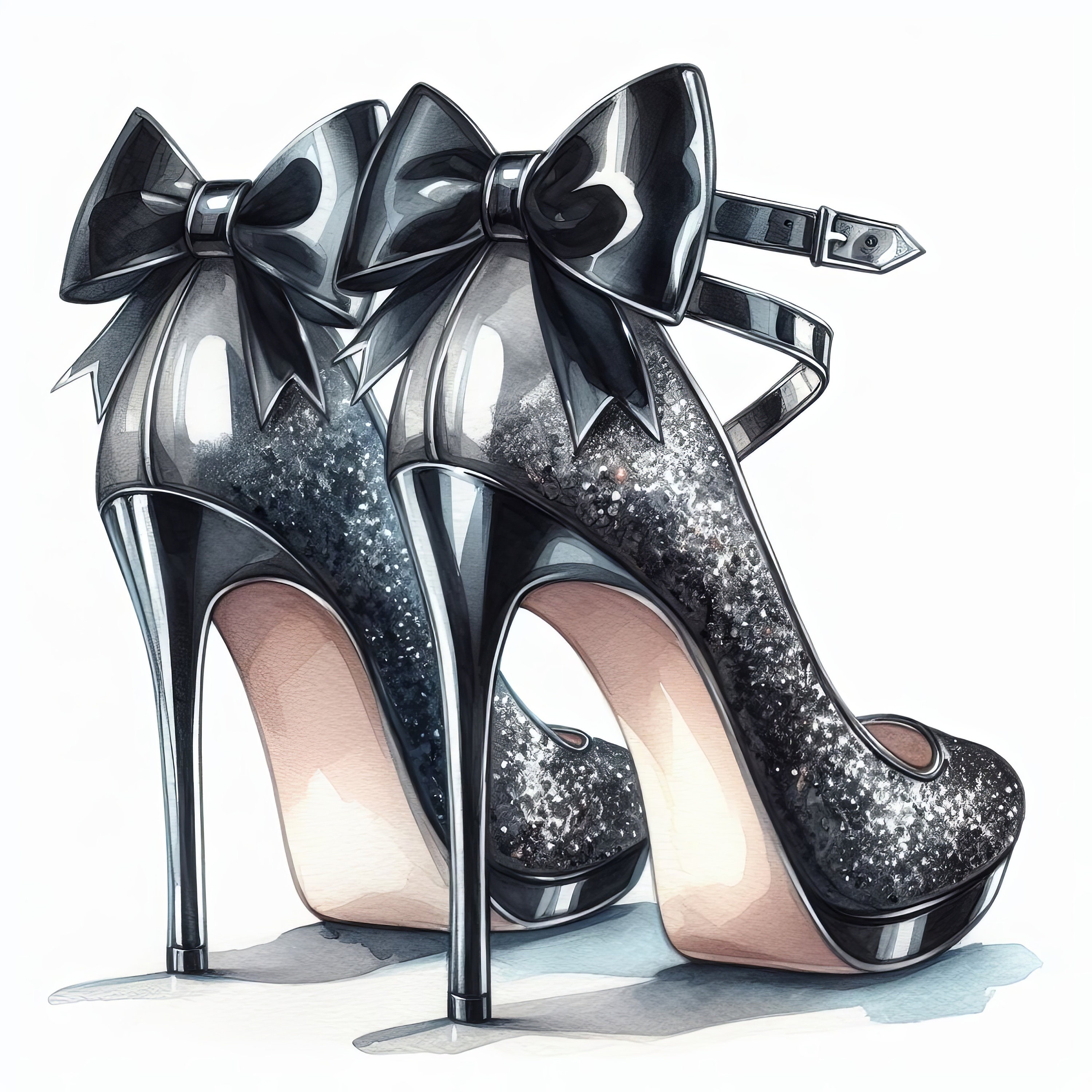 Watercolor High Heels Clipart Bundle Black and Silver High Heels Clip ...