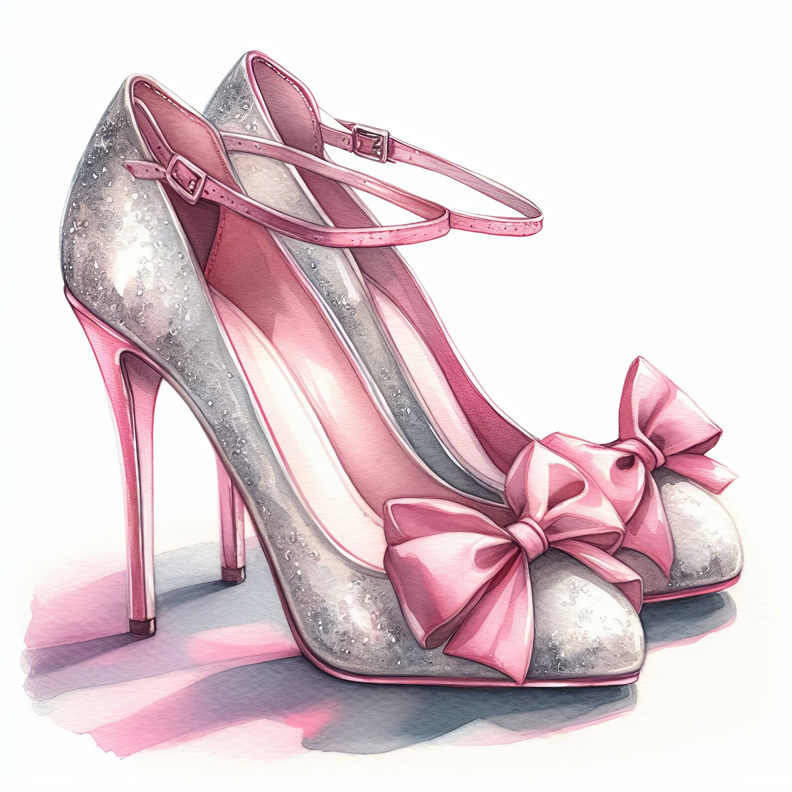 Watercolor High Heels Clipart Bundle Silver and Pink High Heels Clip ...