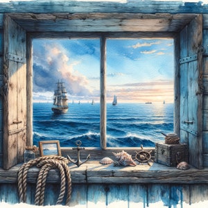 Watercolor Nautical Windows Clipart Watercolor Nautical Clip Art Ocean ...