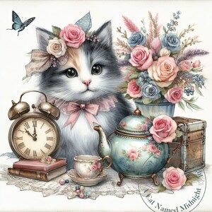 10 Shabby Chic Cat Clipart Watercolor Cat Clip Art Cat Images Bundle ...