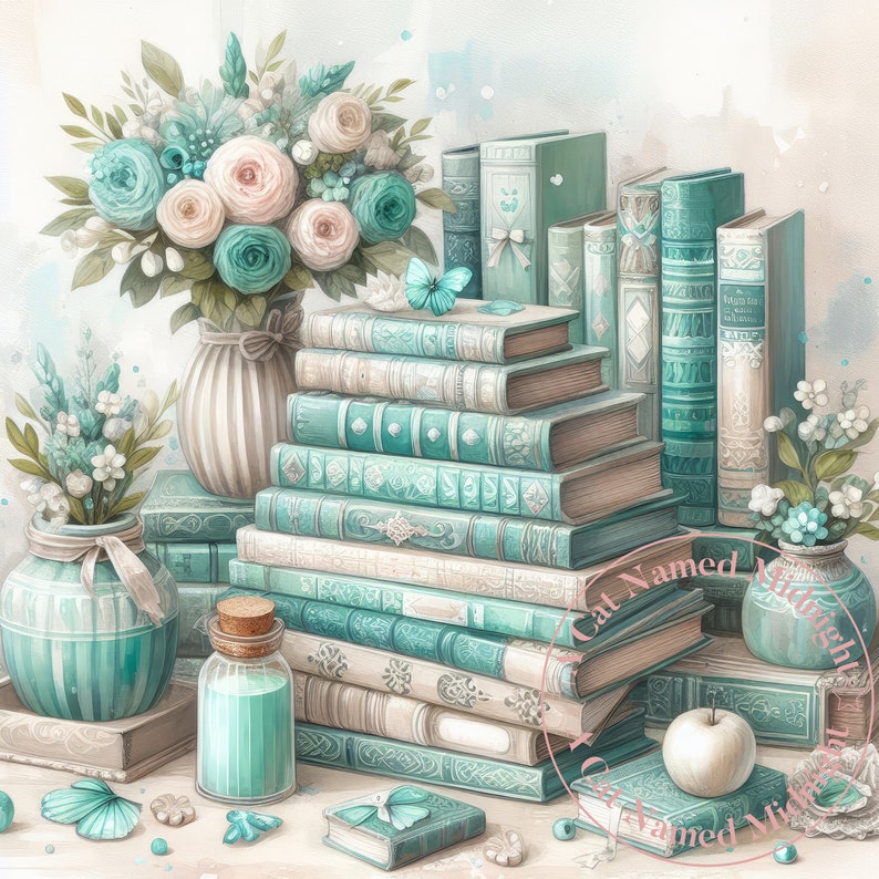 Shabby Chic Books Clipart 10 Images Watercolor Book Lover Clip Art ...