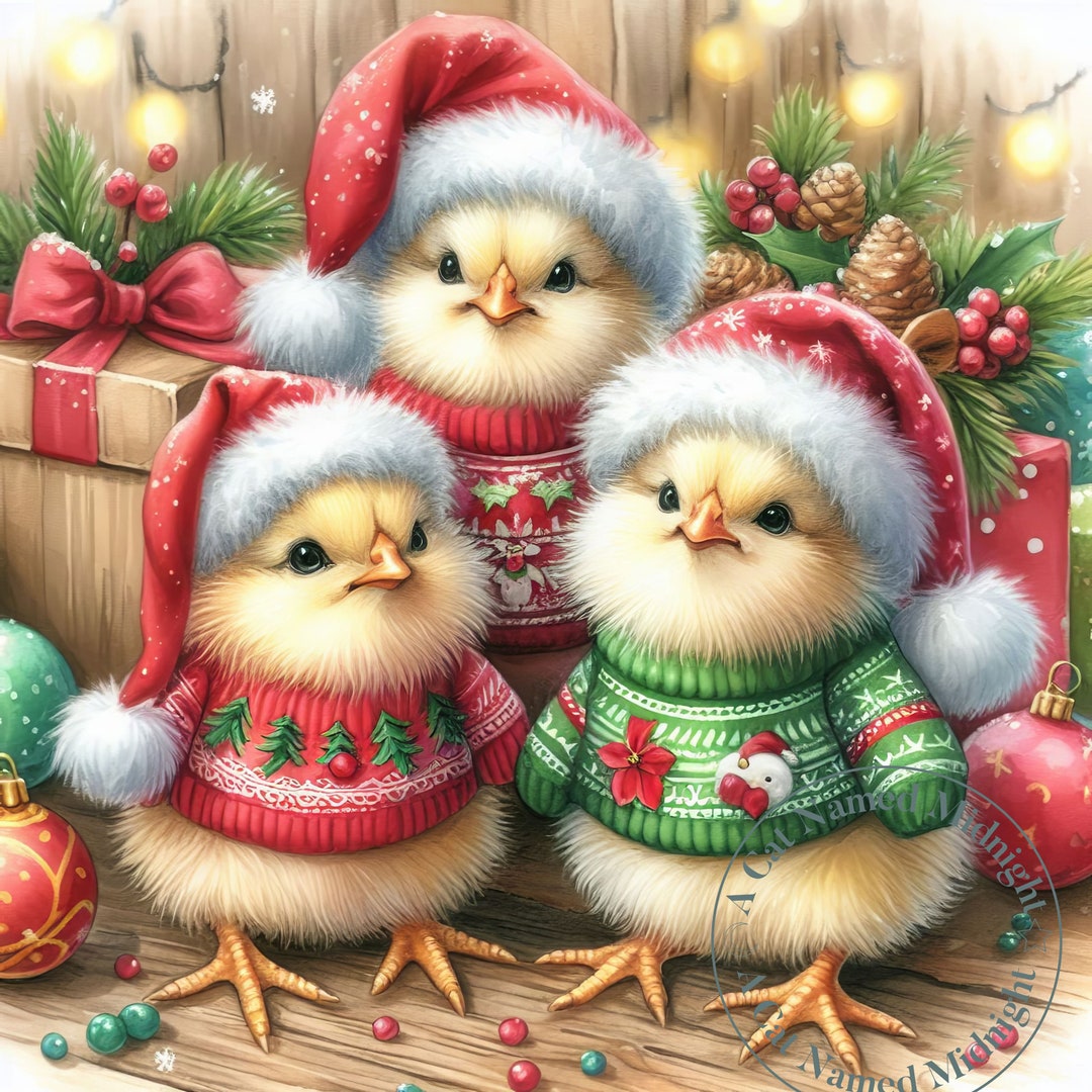 Baby Chicks in Christmas Sweaters Clipart 14 Watercolor Xmas Chickens ...