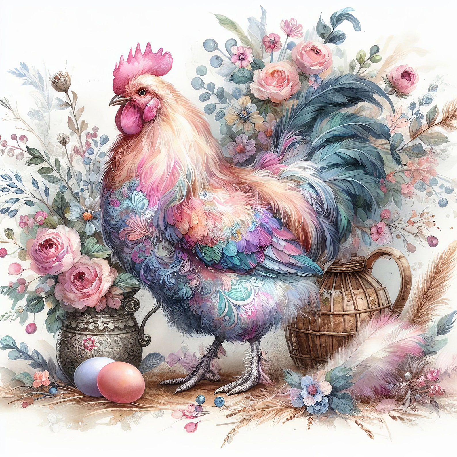 Watercolor Chicken Clipart Watercolor Rooster Clip Art Easter Farm ...