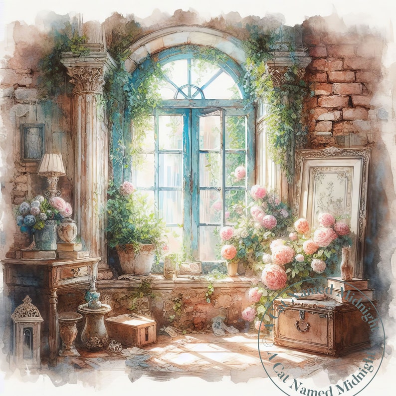 Shabby Chic Room in Ruins Clipart French Vintage Style Clip Art ...