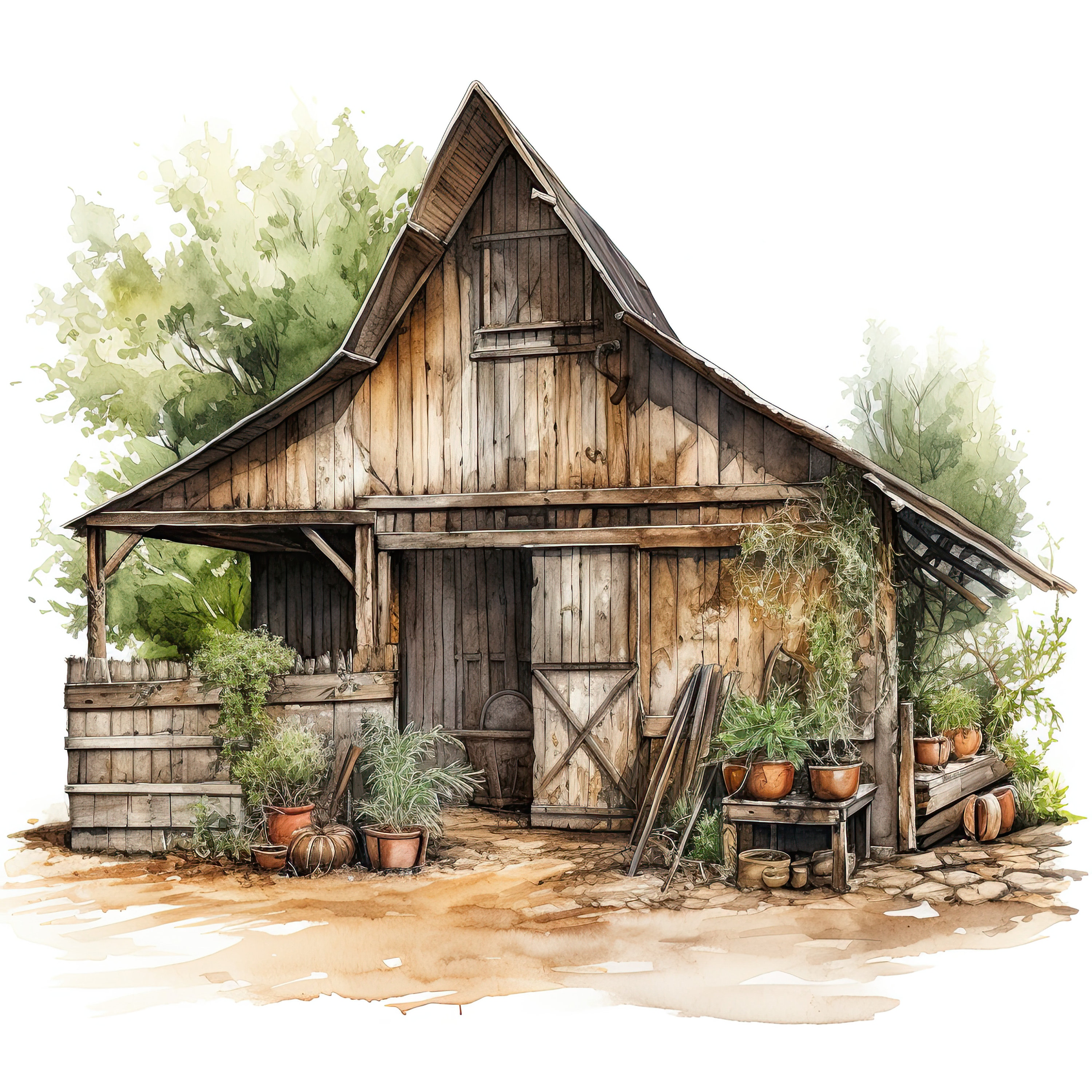 Watercolor Old Red Barn Clipart Bundle Vintage Clip Art Rustic Barn ...