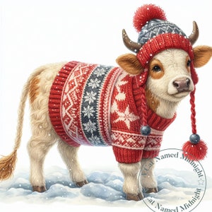 Cows in Christmas Sweaters Clipart 11 JPEG Watercolor Xmas Cow Clip Art ...