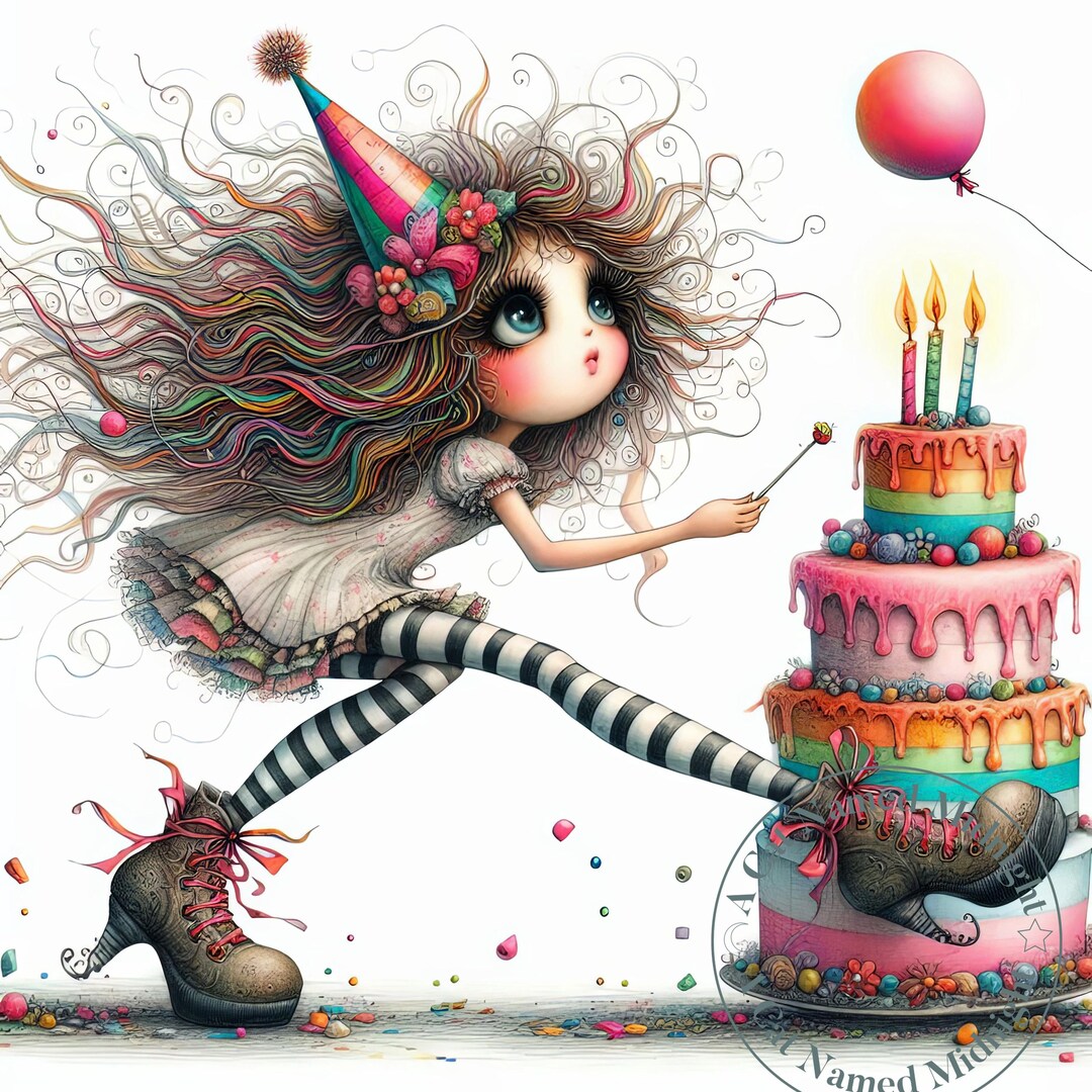 Quirky Girl Birthday Clipart 15 High Quality Jpgs Set 1 Whimsical ...