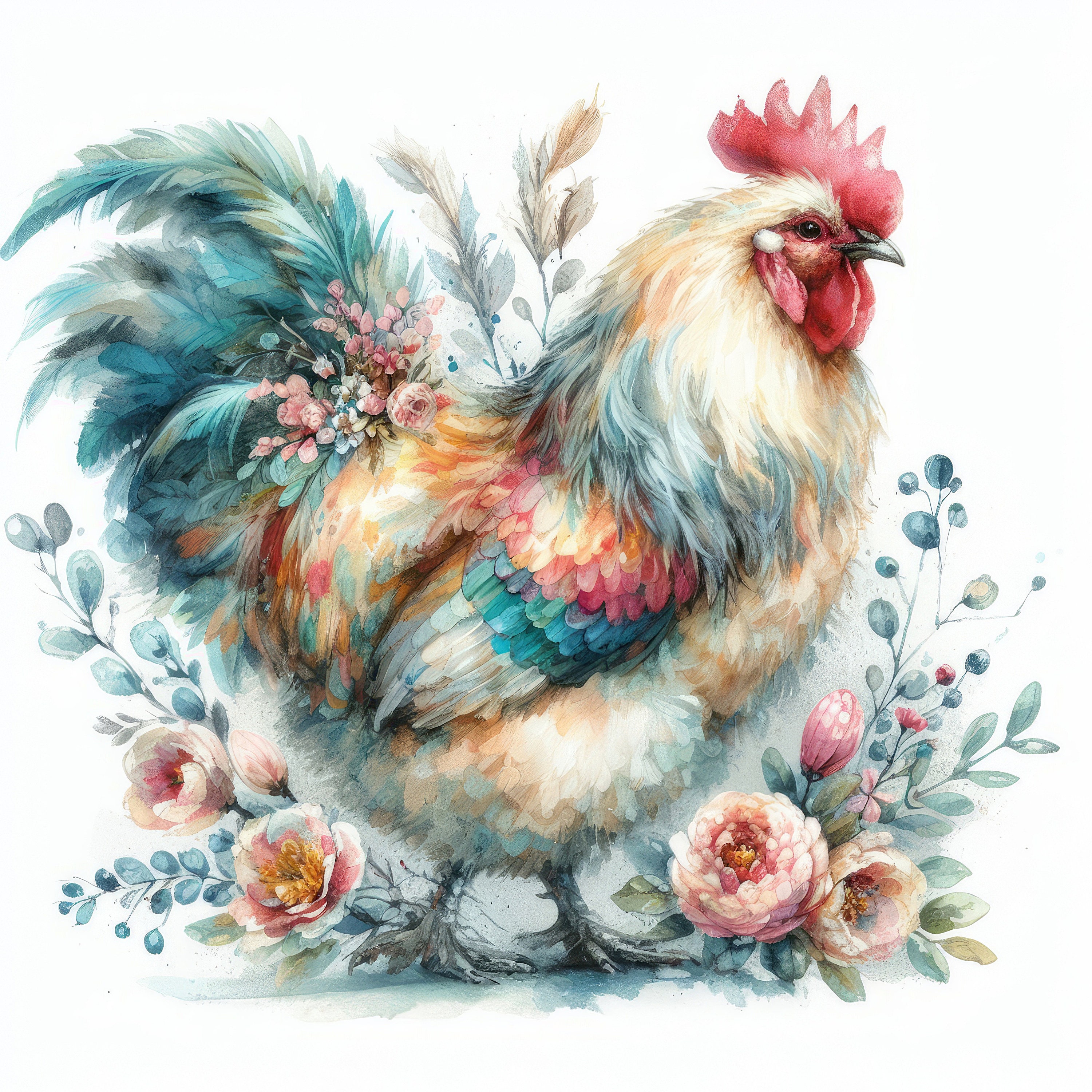 Watercolor Chicken Clipart Watercolor Rooster Clip Art Easter Farm ...