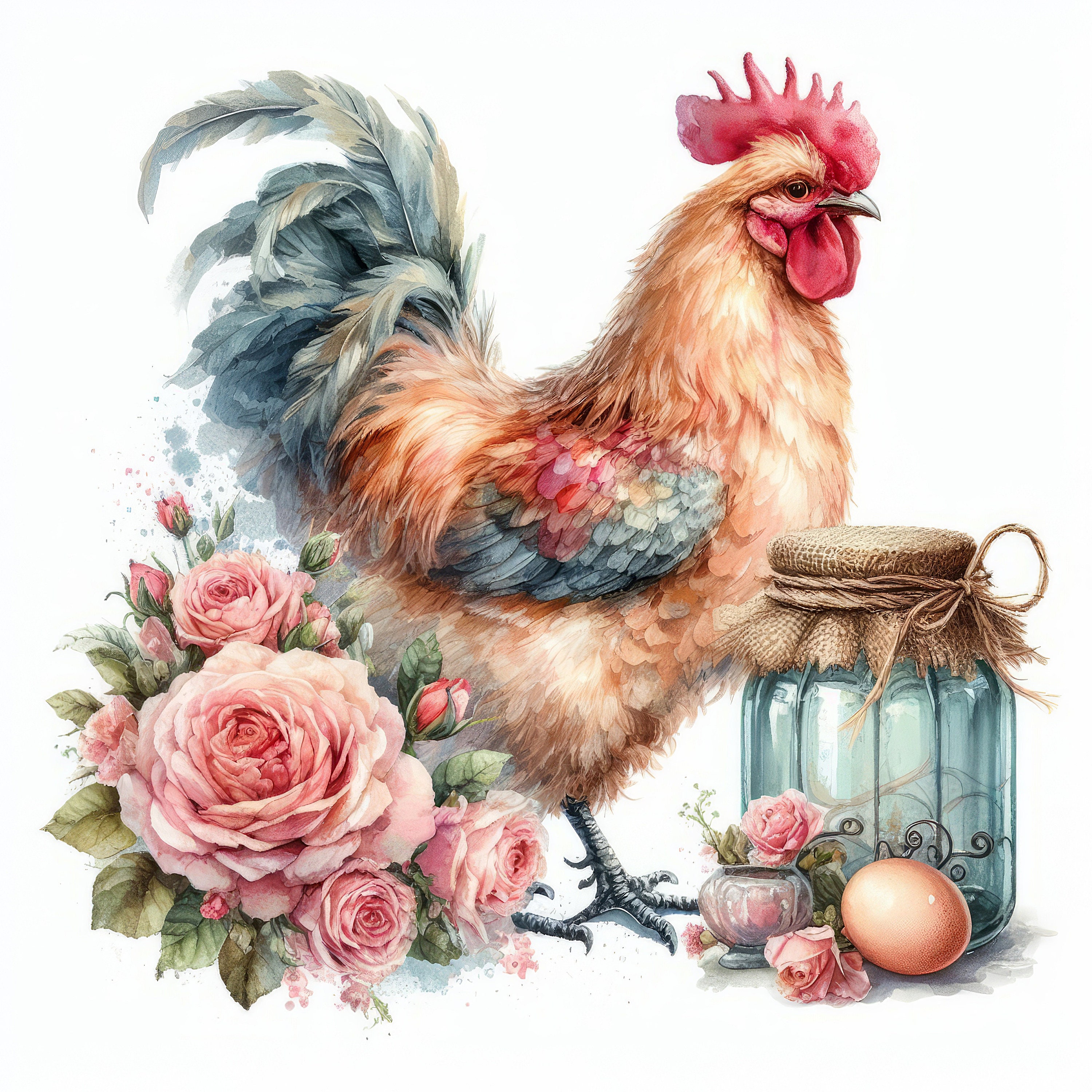Watercolor Chicken Clipart Watercolor Rooster Clip Art Easter Farm ...