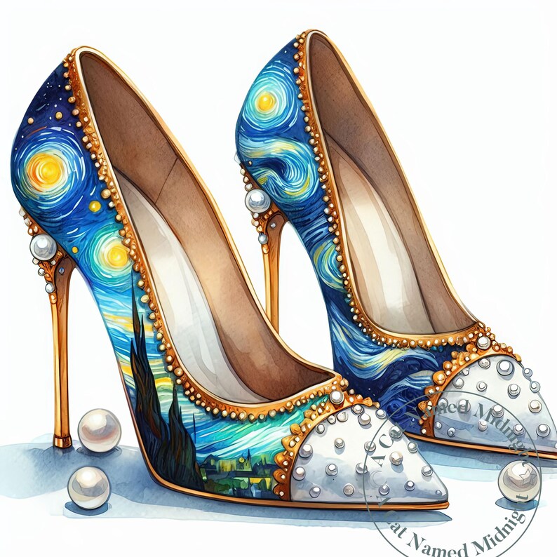 Van Gogh Starry Night High Heels Clipart 13 JPG Watercolor High Heels ...