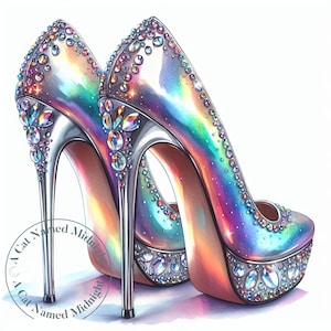 Rainbow Mother of Pearl High Heels Clipart 12 JPG Watercolor High Heels ...