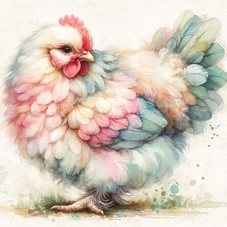 Watercolor Chicken Clipart Watercolor Rooster Clip Art Easter Farm ...