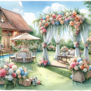 Watercolor Wedding Clipart Bundle Backyard Wedding Clip Art Outdoor ...