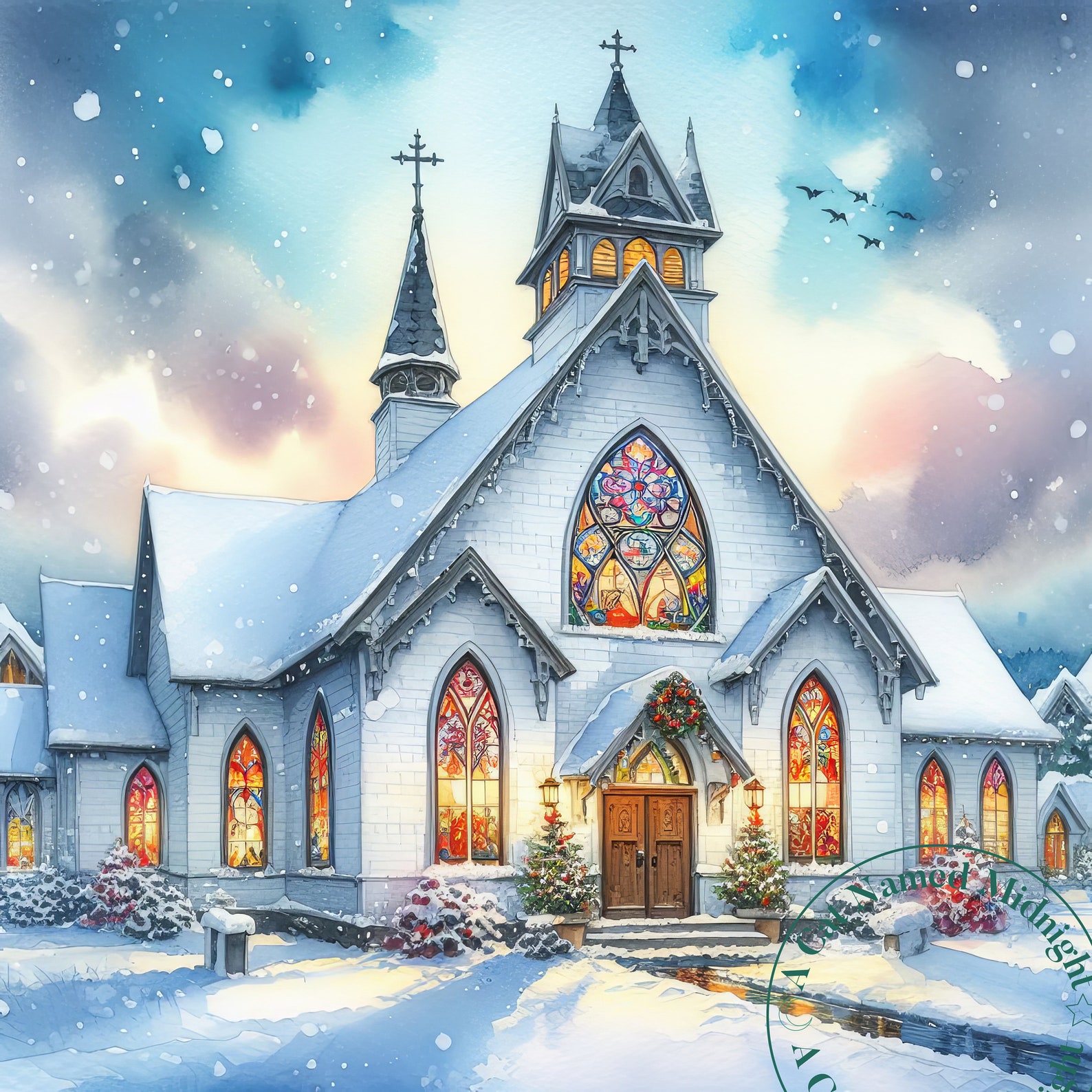 Watercolor Country Church Winter Snow Clipart Bundle Vintage Clip Art ...