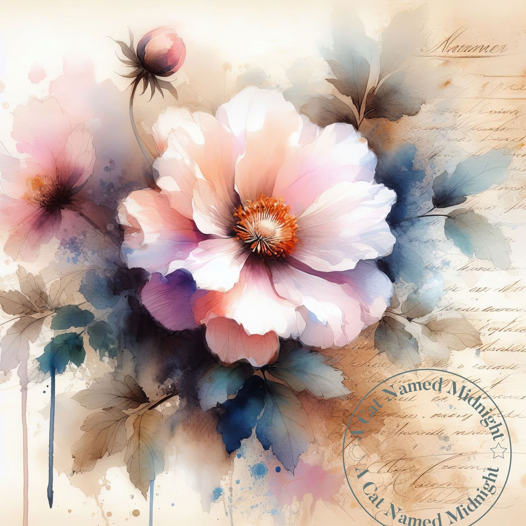 15 Shabby Chic Flowers on an Old Letter Clipart Floral Watercolor ...