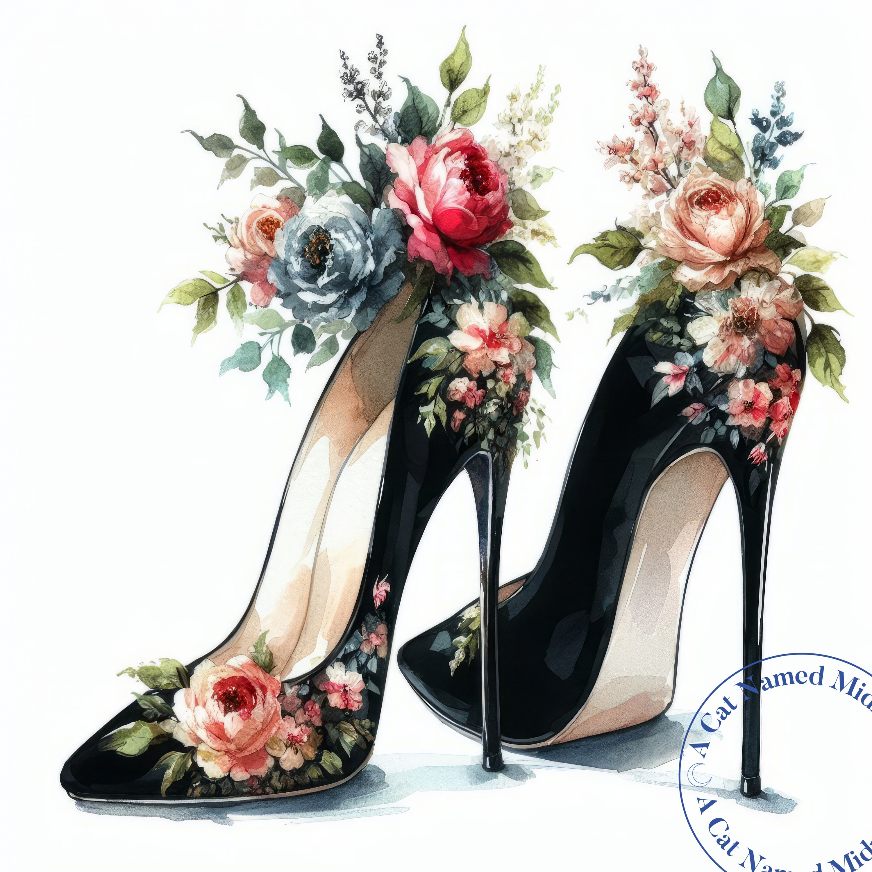 10 Watercolor High Heels Clipart Bundle Floral High Heels Clip Art ...