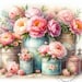 10 Mason Jar Flowers Clipart Shabby Chic Floral Watercolor Vintage Clip ...